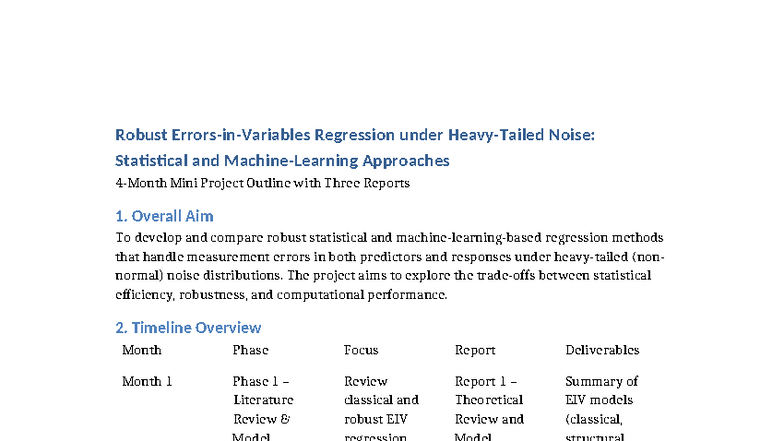 Robust EIV Regression Mini Project Outline and Reports - Studocu