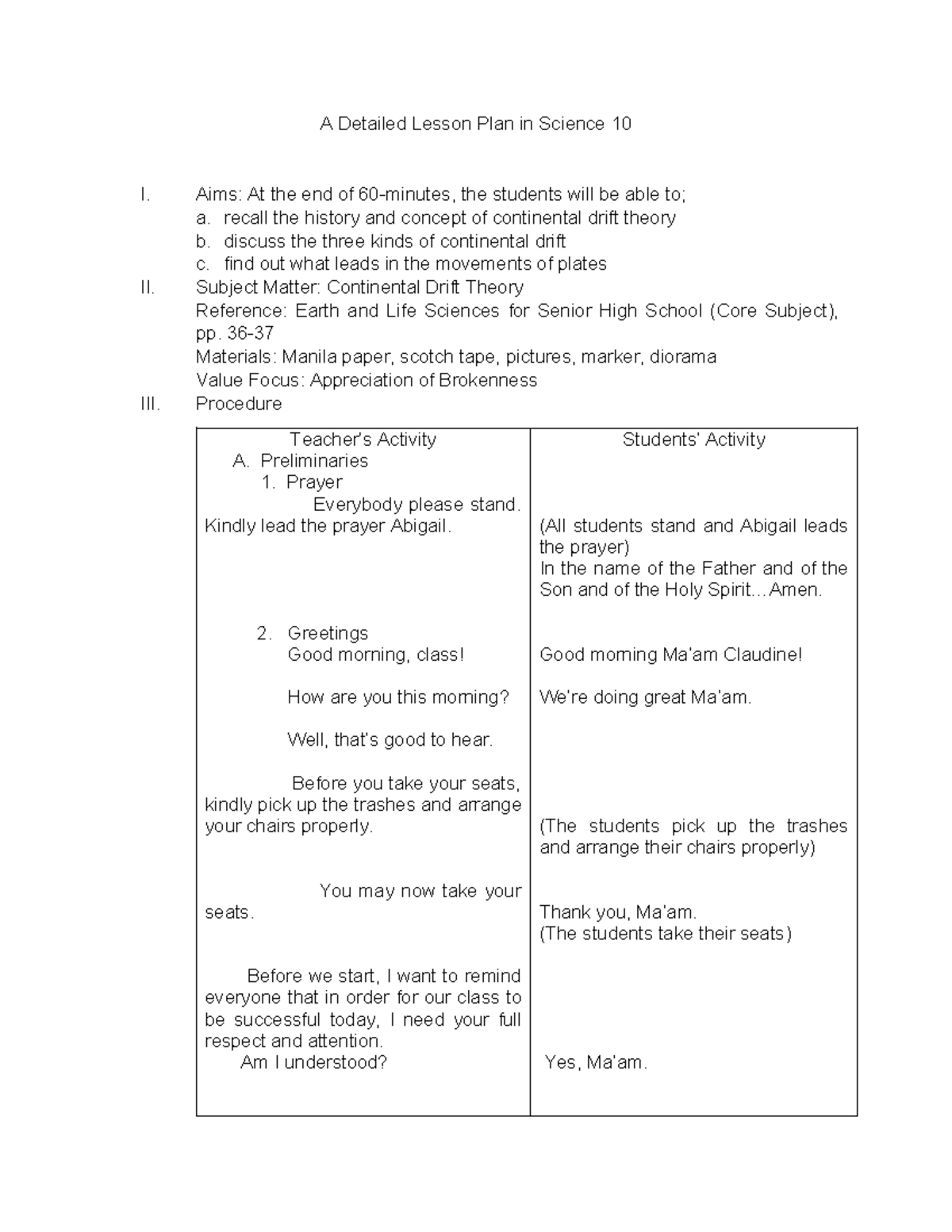 Lesson Plan Continental Drift