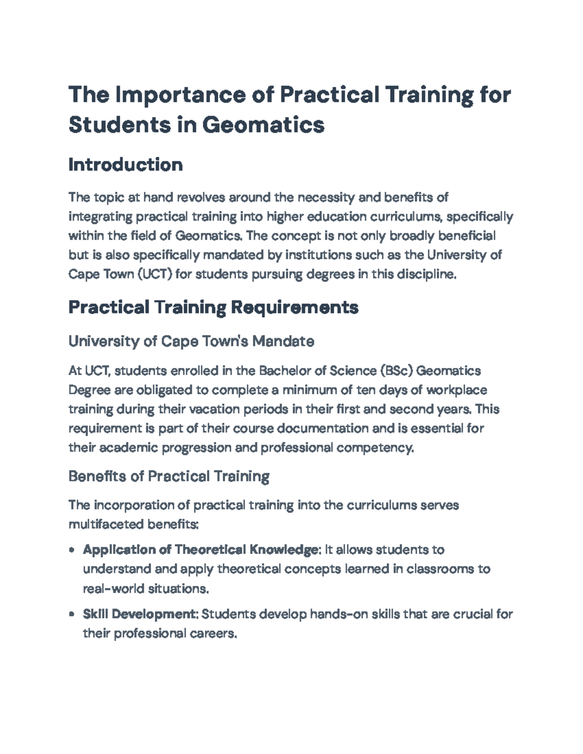 Practical Training Importance for BSc Geomatics Students at UCT - The ...