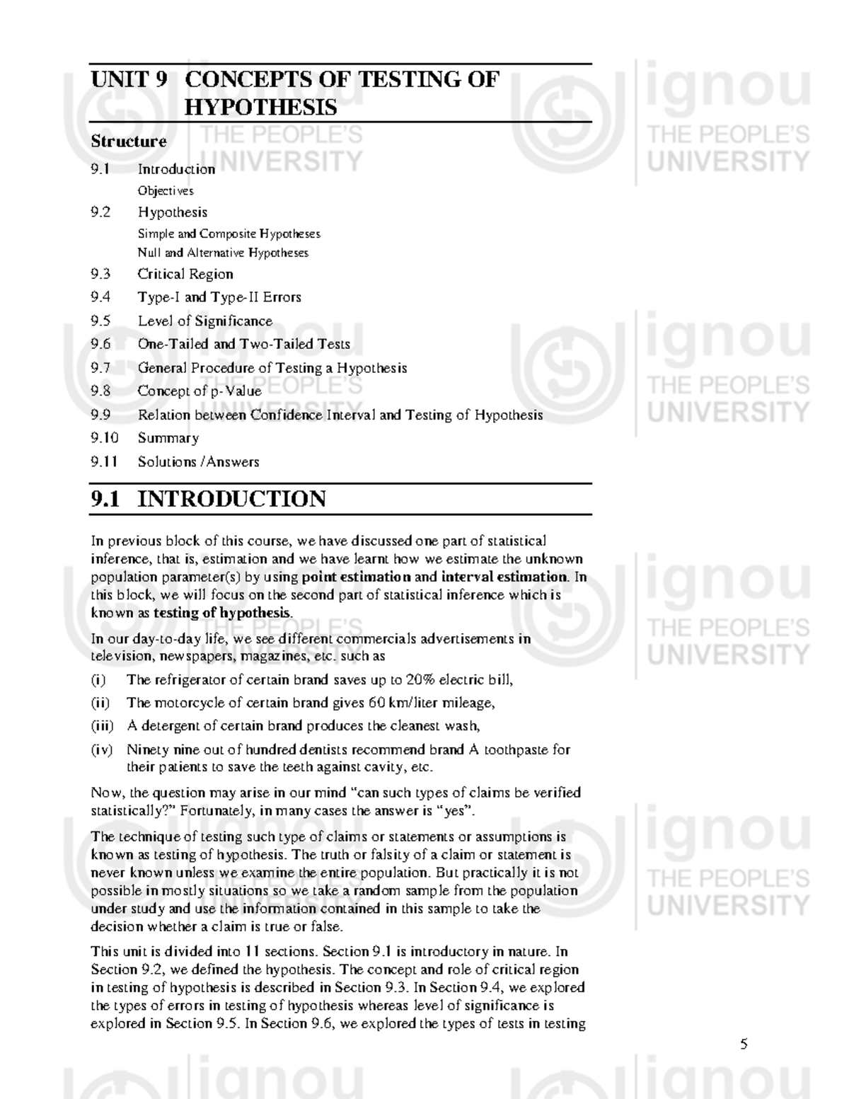 UNIT 9: CONCEPTS OF TESTING OF HYPOTHESIS IN STATISTICS - Studocu