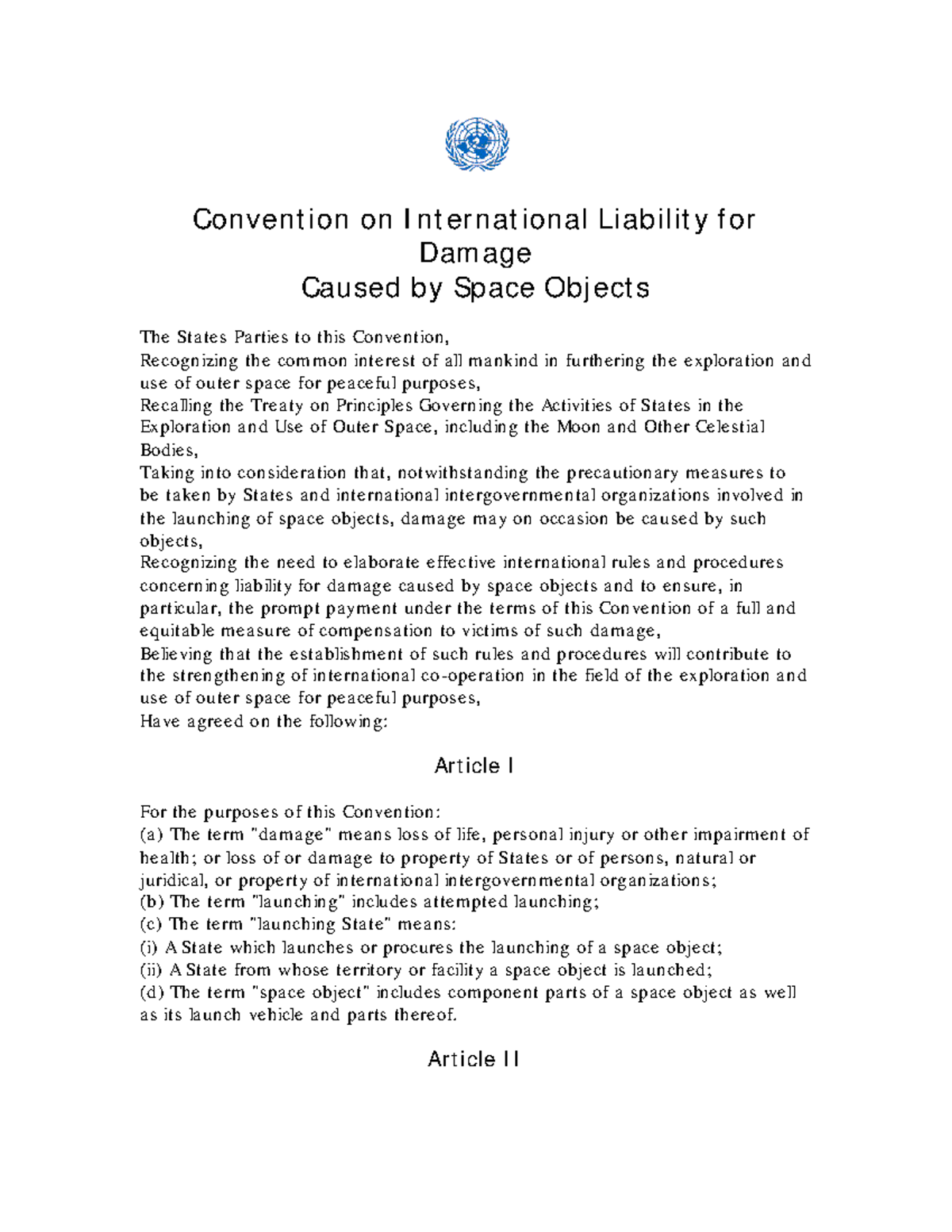 Convention on International Liability for Damage Caused by Space ...