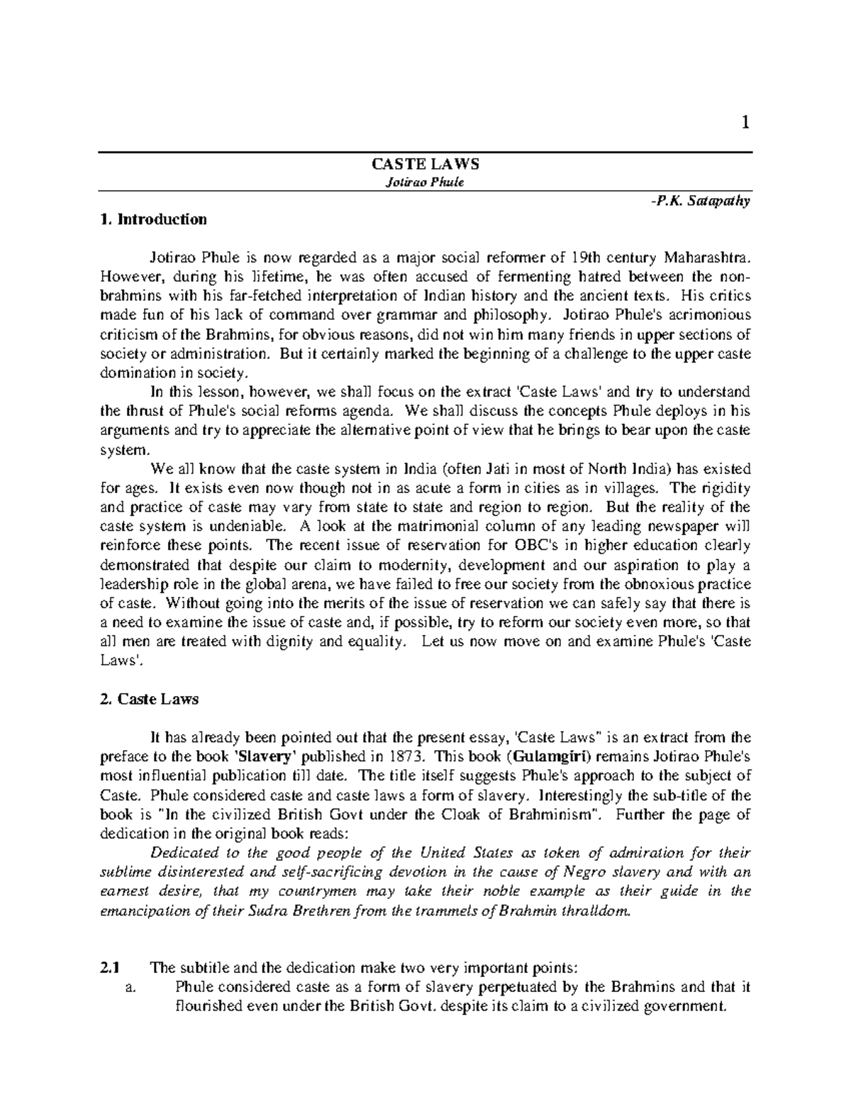 Caste Laws: Analyzing Jotirao Phule's Social Reform Agenda in 19th ...