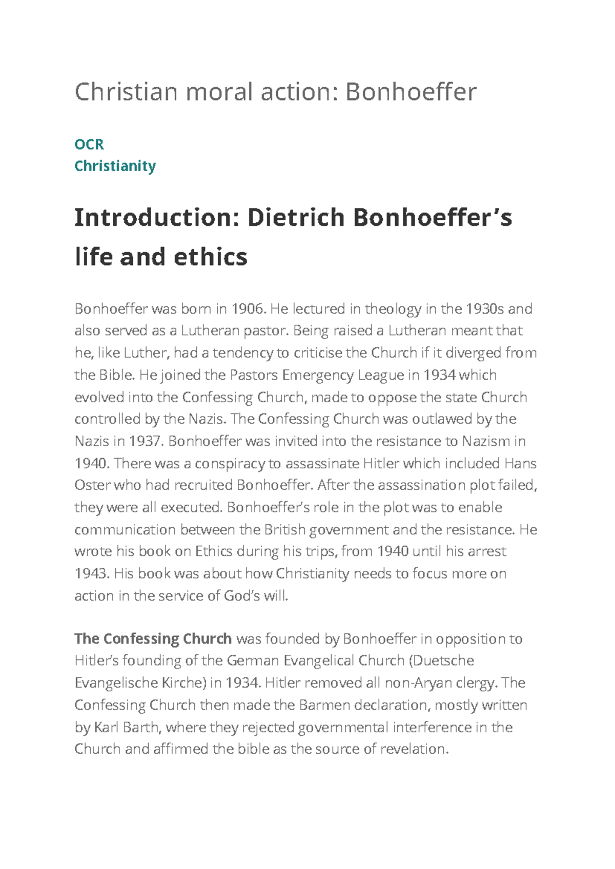 Christian Moral Action: Bonhoeffer's Ethics and Resistance to Nazism ...