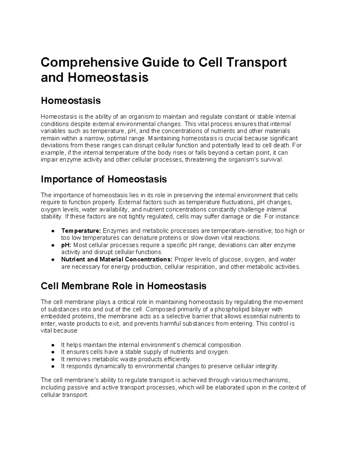 Cell Transport & Homeostasis: A Comprehensive Overview - Studocu