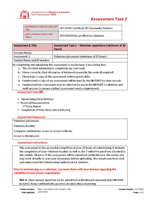 Done Hltwhs 006 AT2 - CHC32015 Certificate III Community Services ...
