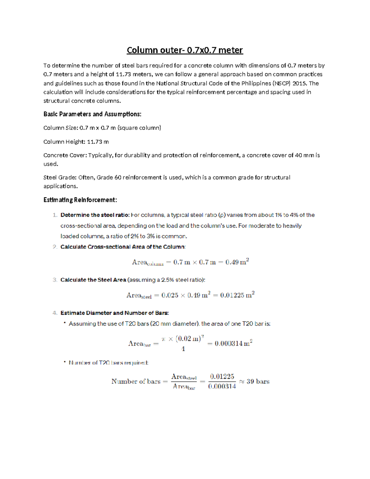 Reinforced Concrete Design Notes: Column & Beam Calculations - Studocu