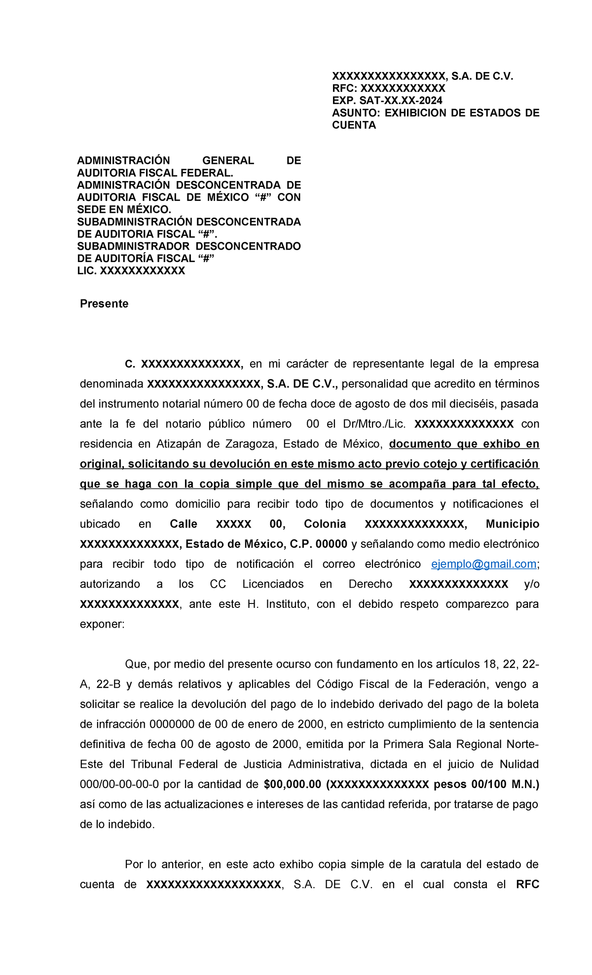 Solicitud de Devolución de Pago Indebido a SAT - EXP. SAT-XX- - Studocu