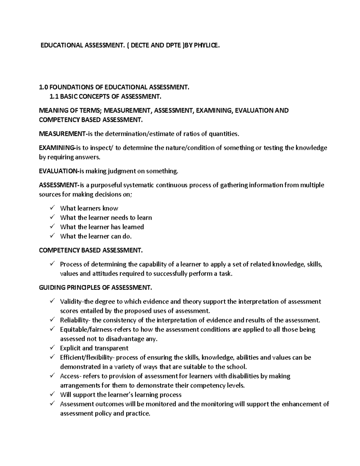 EDUCATIONAL ASSESSMENT FOUNDATIONS: DECTE & DPTE PHYLICE 1.0 - Studocu