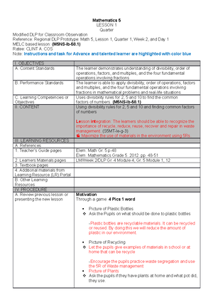G10 Measure of position for Ungroup Data - DETAILED LESSON PLAN IN ...