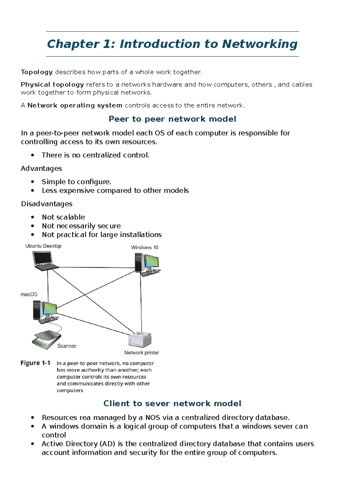 Chapter 1 - Chapter 1: Introduction to Networking Topology describes ...