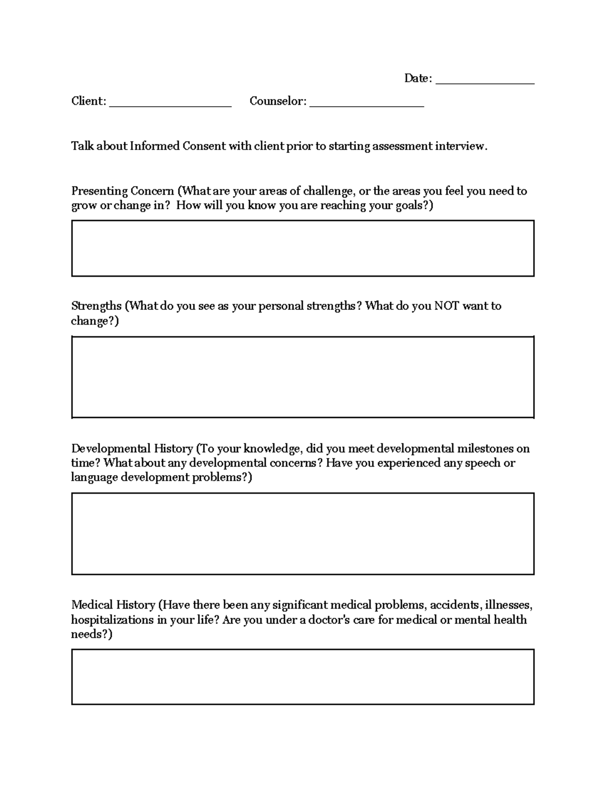 Intake Interview: Informed Consent & Client Assessment Guide - Studocu