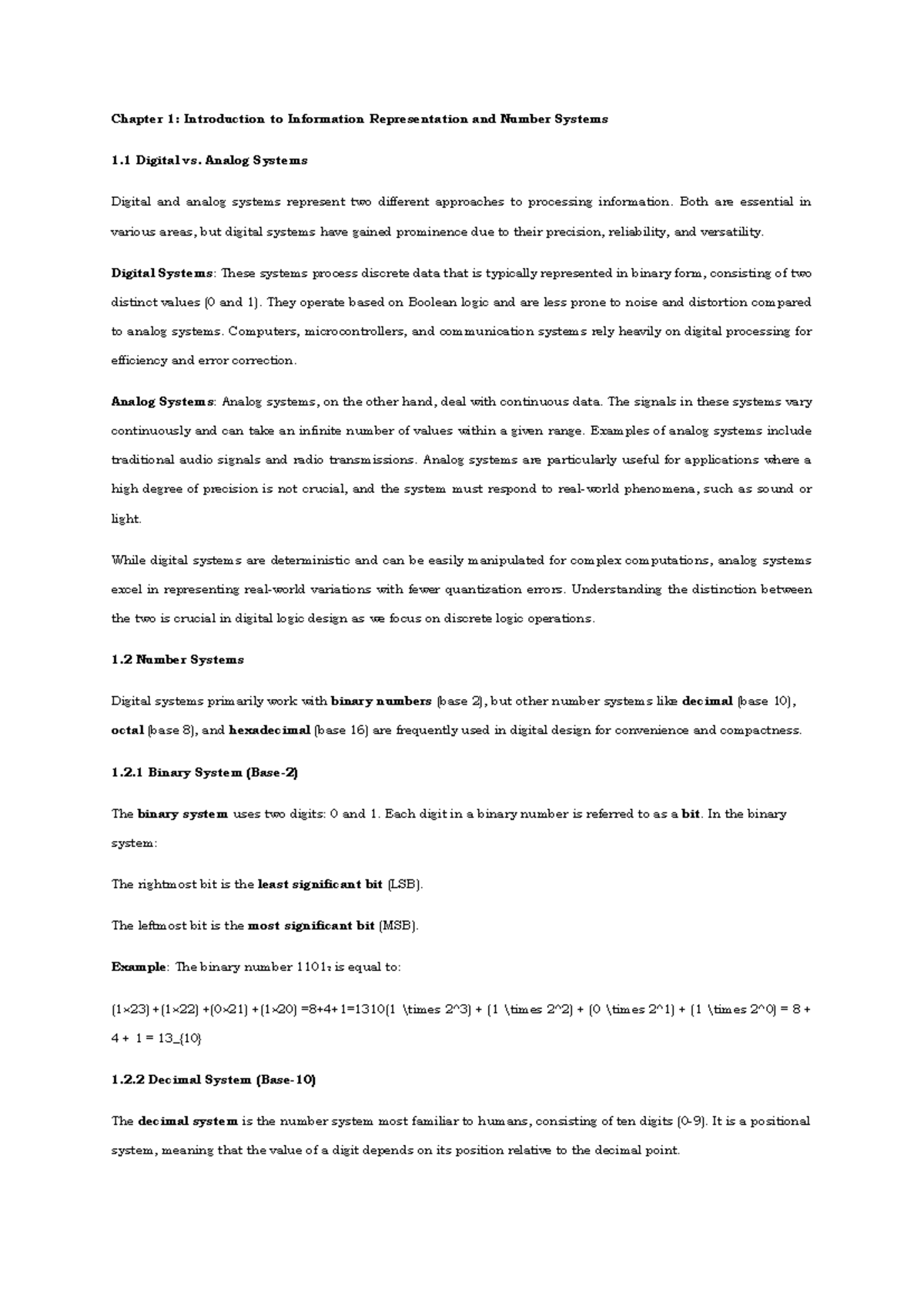 Chapter 1: Intro to Info Representation & Number Systems (CS101) - Studocu