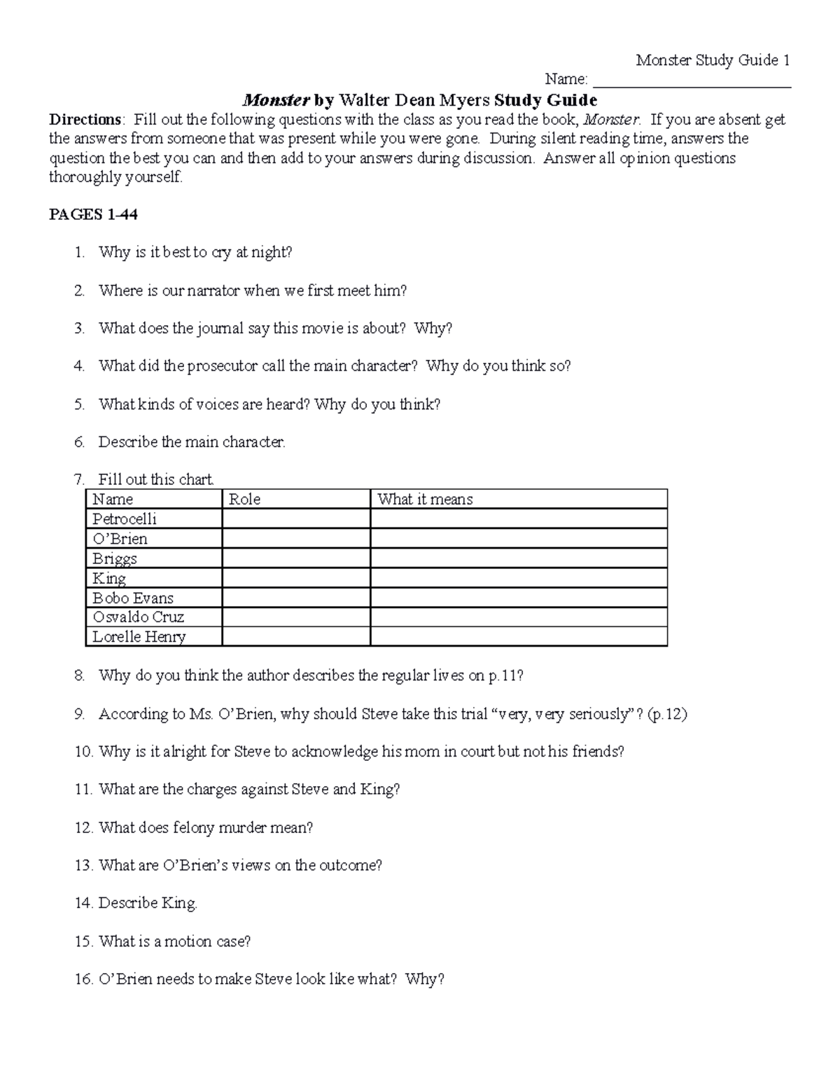 Monster Study Guide - ENG 101 Assignment Notes - Studocu