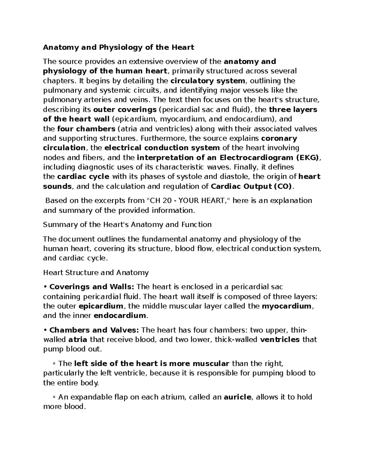 Anatomy & Physiology of the Heart: Quick Review for Exam 3 - Studocu