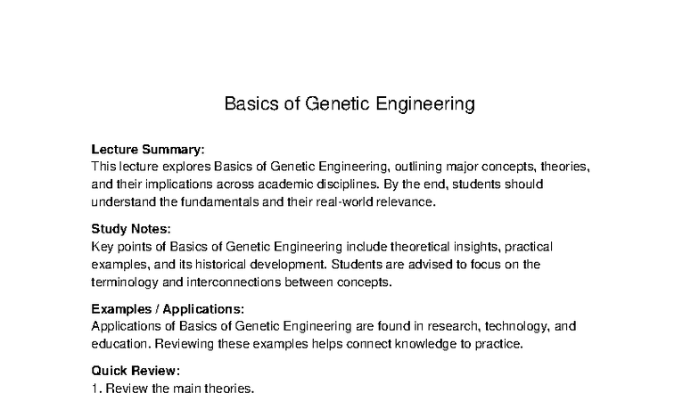 GENE 101: Basics of Genetic Engineering Lecture Summary & Key Points ...