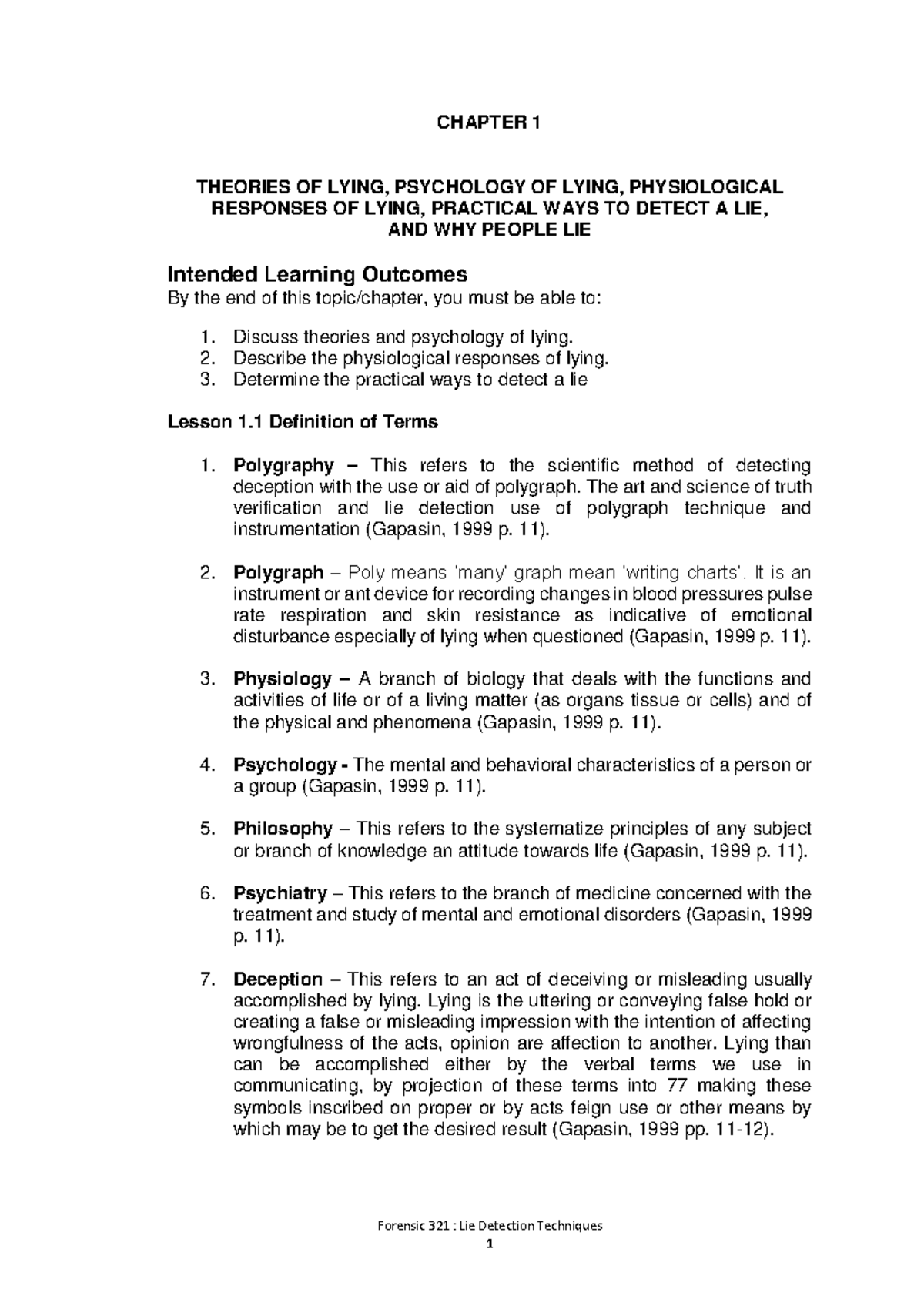 Forensic 321: Chapter 1 - Understanding Lie Detection Techniques - Studocu