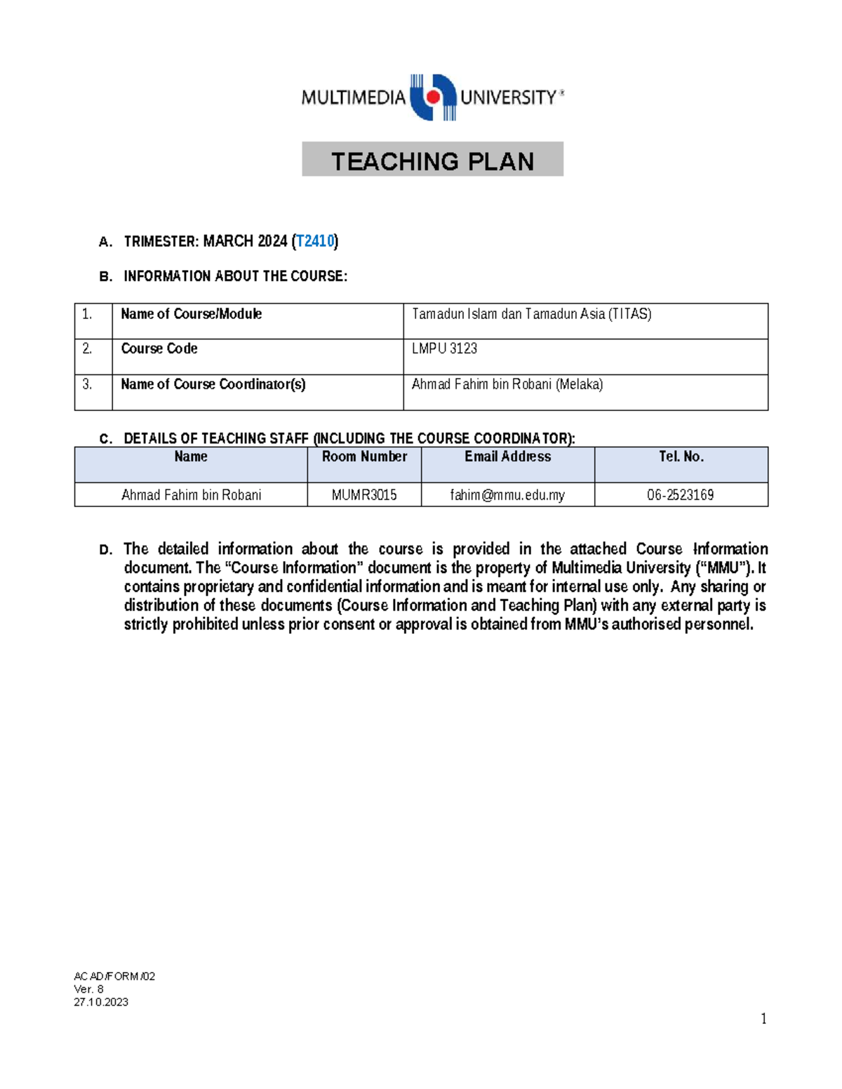 T2410 14W LMPU3123 Teaching Plan for Tamadun Islam dan Tamadun Asia ...