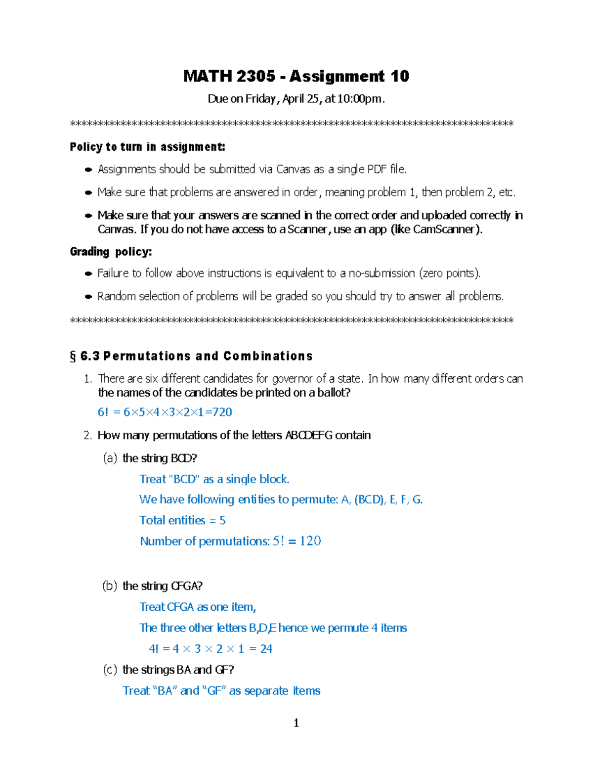 MATH 2305 Assignment 10: Due April 25, Submission Guidelines - Studocu