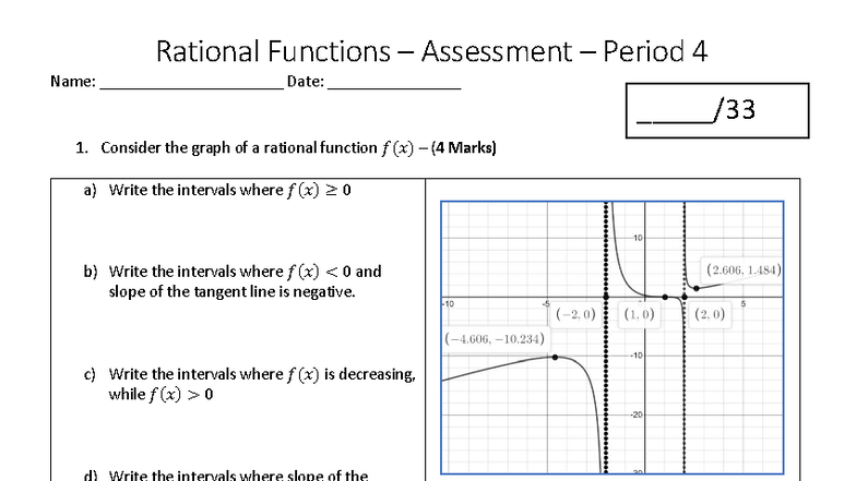 Chapter 3 Test: Rational Functions Assessment V3 (Nov 2021) - Studocu