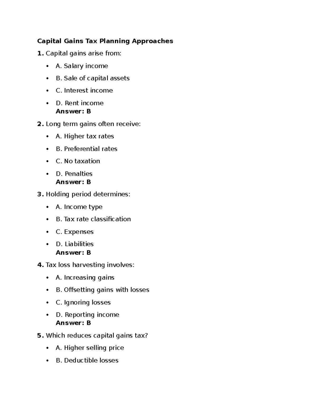 Capital Gains Tax Planning Strategies: Key Concepts and Insights - Studocu