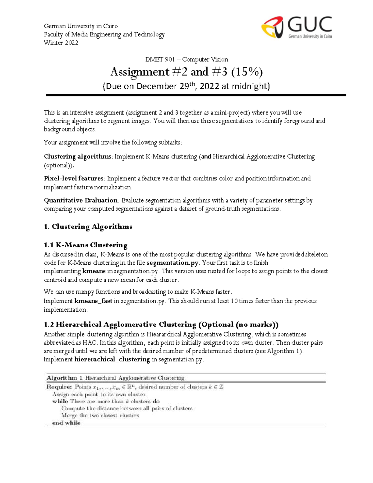 DMET 901 Winter 2022 Computer Vision Assignment 2: Clustering ...