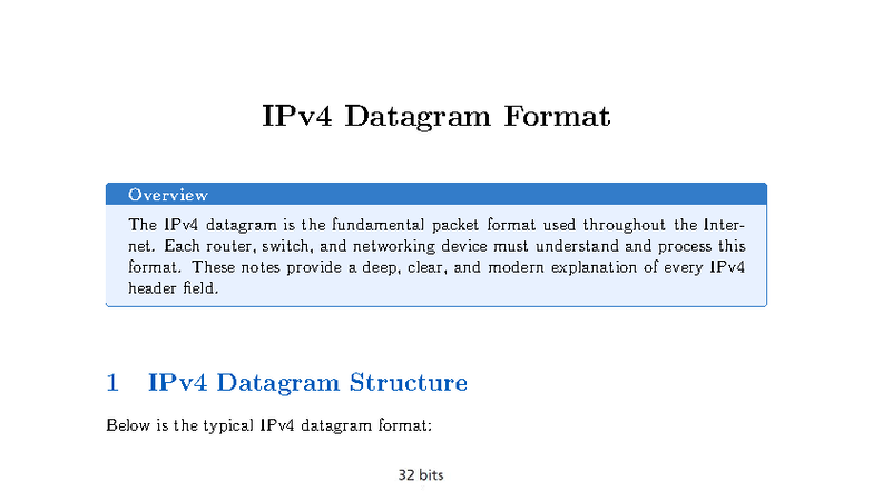 8.IPv4 Datagram Format: Detailed Overview of Header Fields - Studocu