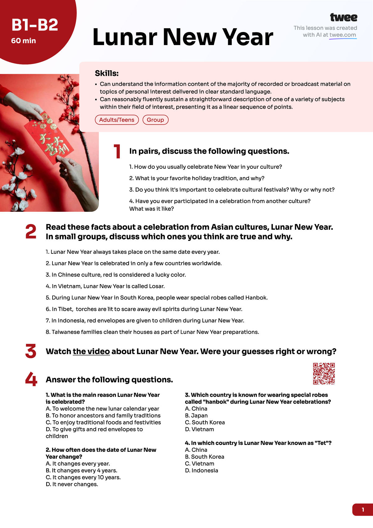Lunar New Year Lesson B1 B2 - Celebrations & Traditions - Studocu
