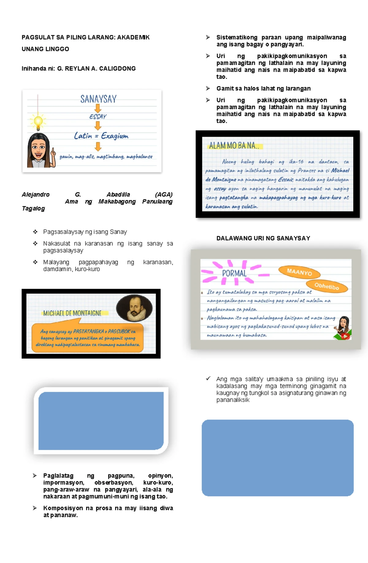 Grade 8 EIM 4th Grading Lesson Plan & Activities Outline - Studocu
