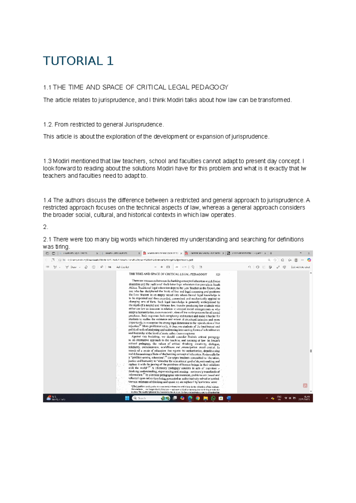 Juris TUT 1 - TUT - TUTORIAL 1 1 THE TIME AND SPACE OF CRITICAL LEGAL ...