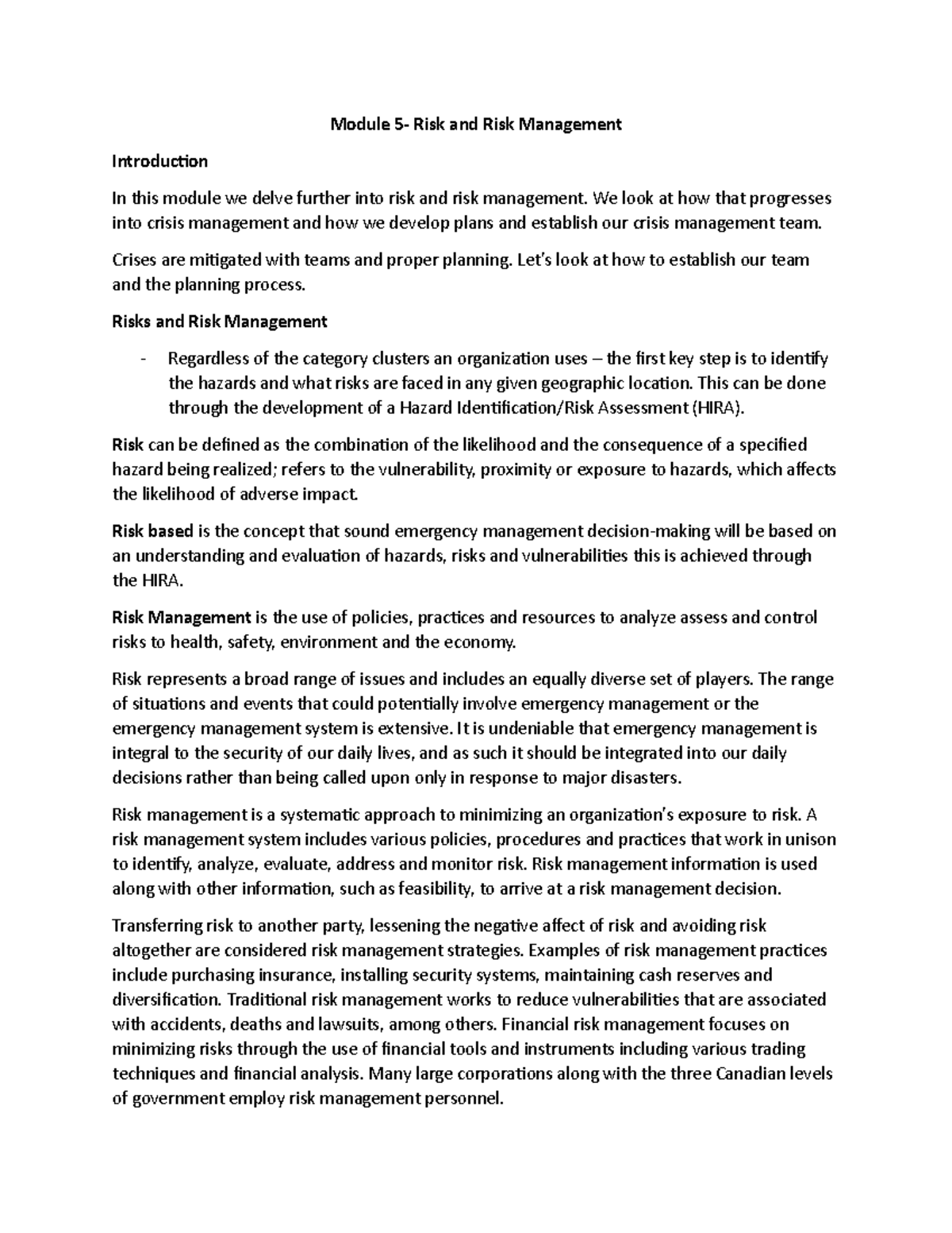 Module 5- Risk and Risk Management - Module 5- Risk and Risk Management ...