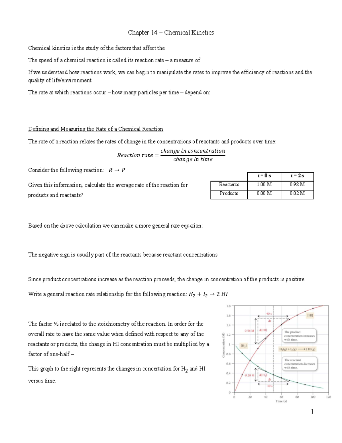 Chapter 14 Guided Notes: Understanding Chemical Kinetics - Studocu