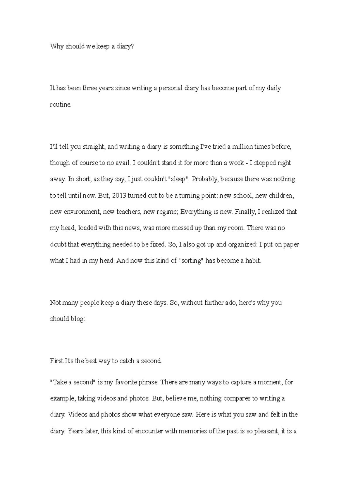 12. The Importance of Keeping a Personal Diary: A Reflection - Studocu
