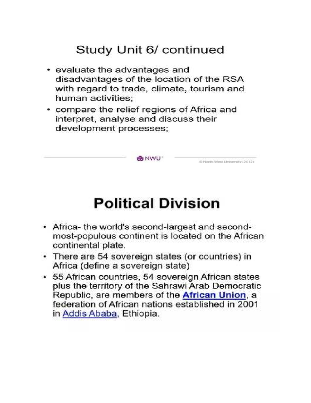 SSCE Study Unit 6 & 7: Evaluating Africa's Geography, Trade, and Water ...