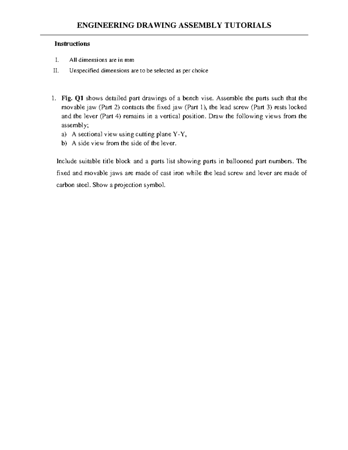 ENGR 101: Assembly Tutorial Questions for Vise & Knuckle Joint - Studocu