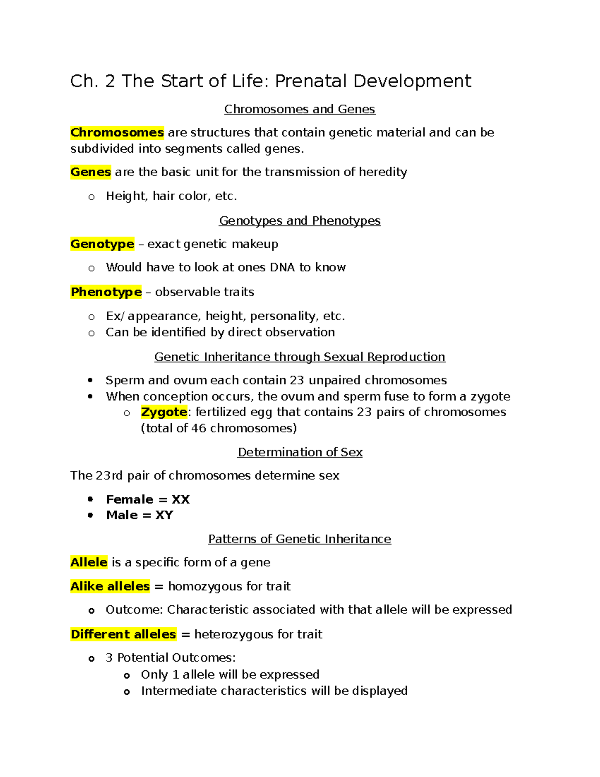Ch. 2 Prenatal Development: Genetics, Diagnosis & Influences - Studocu