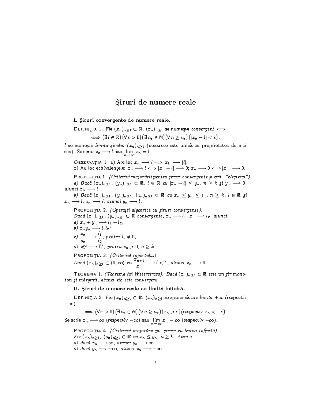 Sinteza Siruri - Note de curs 3 - S ̧iruri de numere reale I. S ̧iruri ...