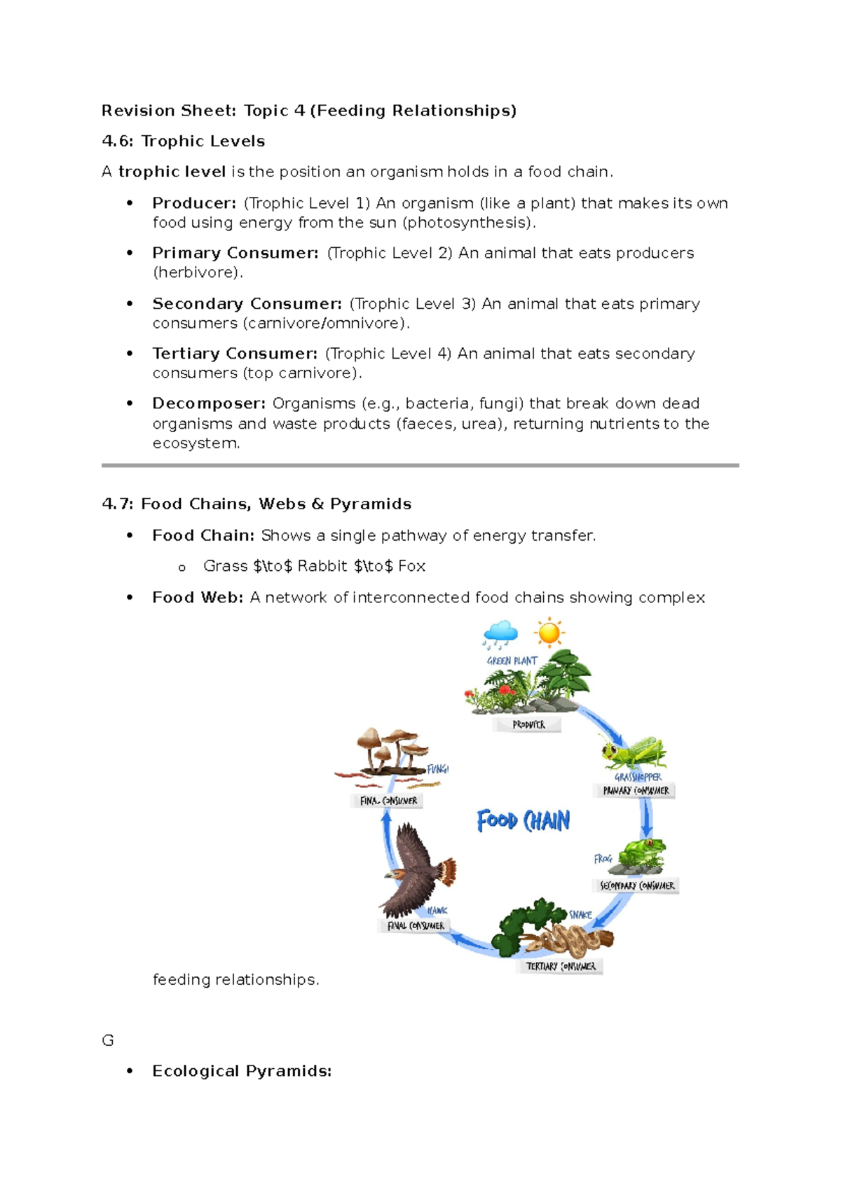 Biology Revision Sheet: Topic 4 & 14 - Feeding Relationships & Nitrogen ...