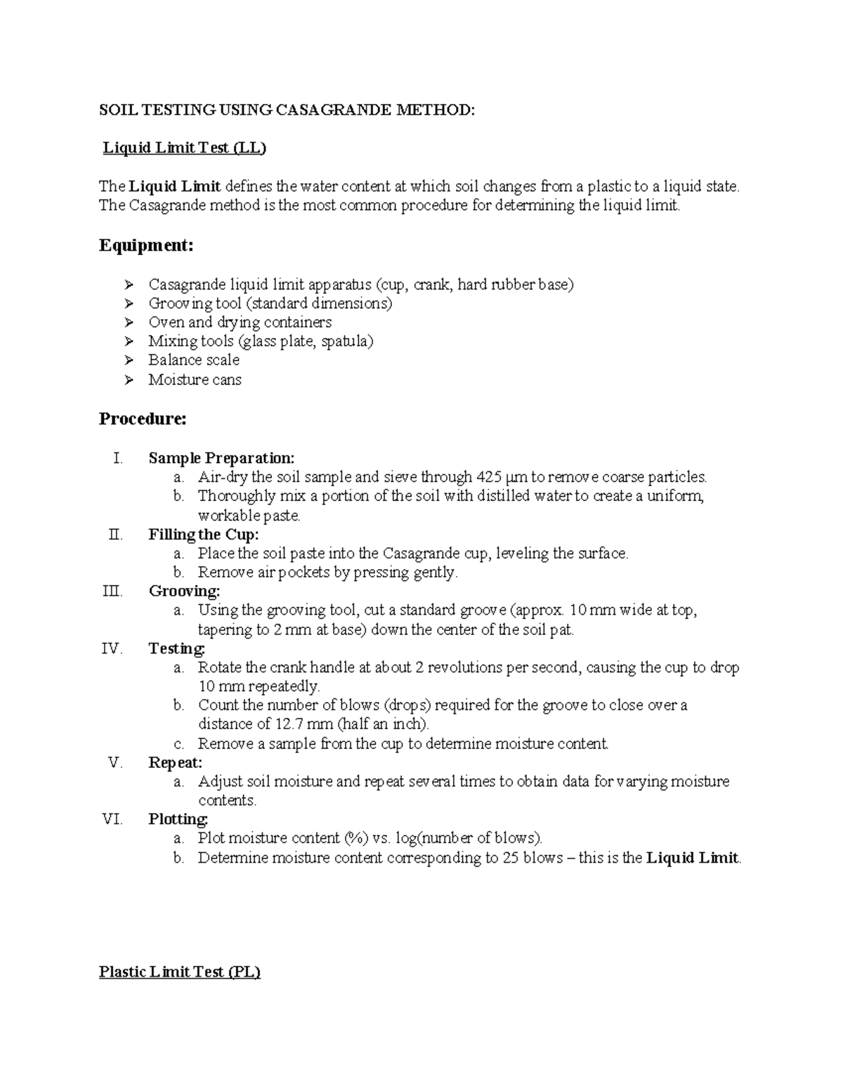 SOIL TESTING USING CASAGRANDE METHOD: Liquid Limit & Plastic Limit ...