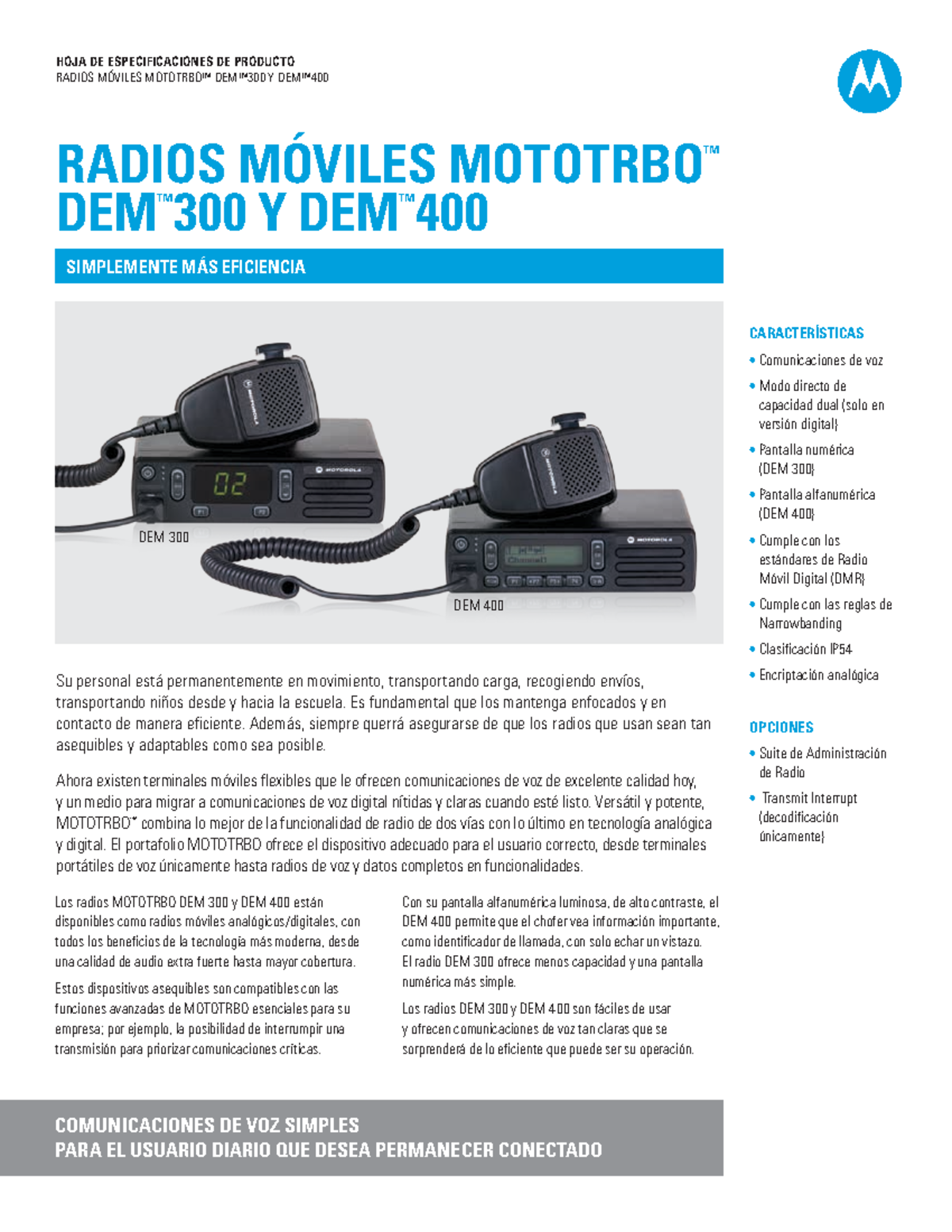 DEM300 400 Hoja de Especificaciones - RADIOS MÓVILES MOTOTRBO™ DEM™300 ...
