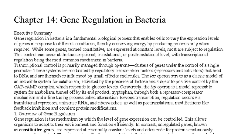Gene Regulation Mechanisms in Bacteria: Insights on lac and trp Operons ...