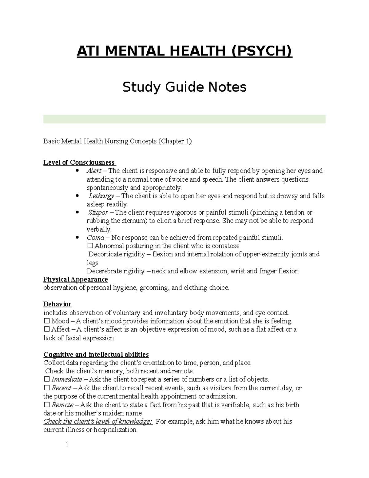 ATI Mental Health Nursing Study Guide: Key Concepts and Interventions ...