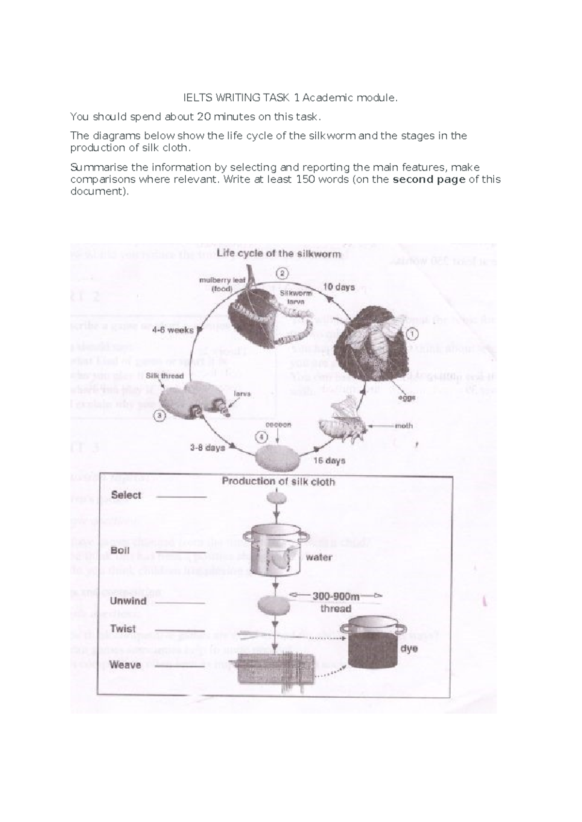 IELTS Writing Task 1 A - Life Cycle of Silkworm & Silk Production - Studocu