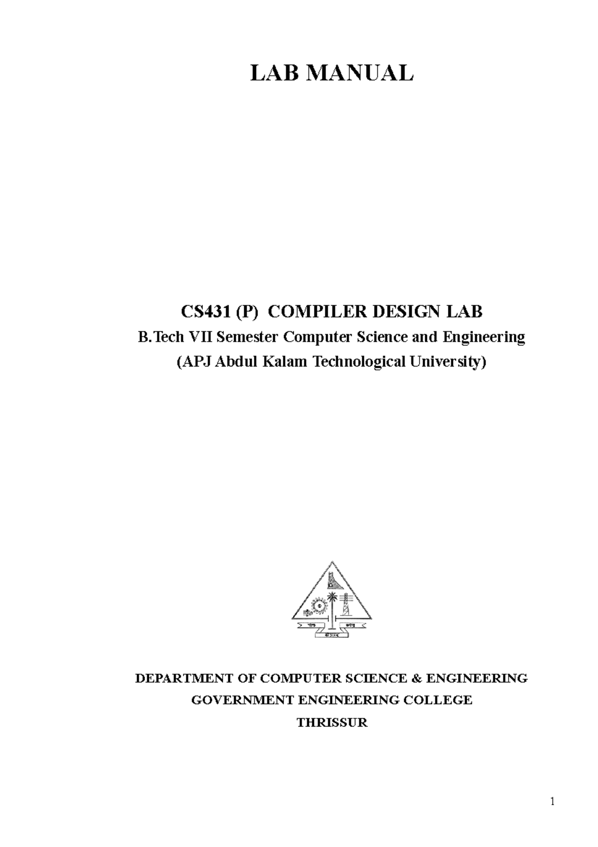 CD Lab manual - Compiler Lab - LAB MANUAL CS431 (P) COMPILER DESIGN LAB ...