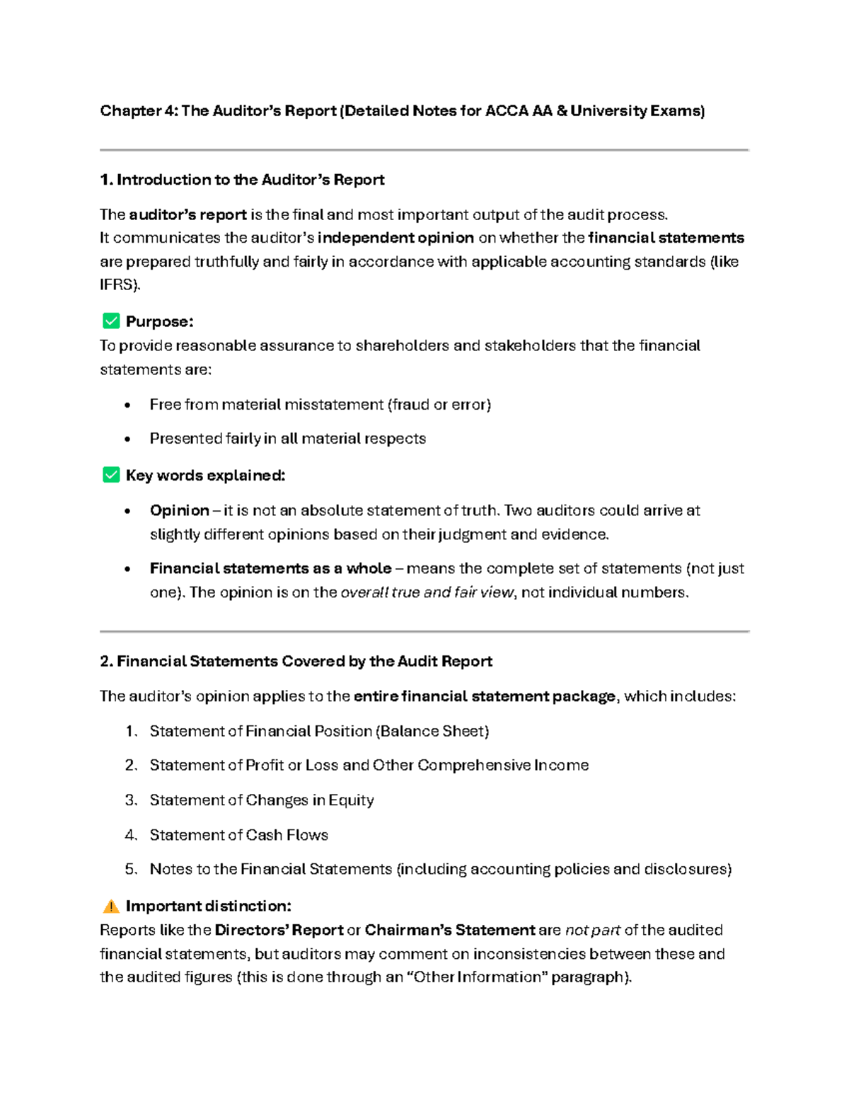 Chapter 4: The Audit Report - Detailed Notes for ACCA AA Exams - Studocu
