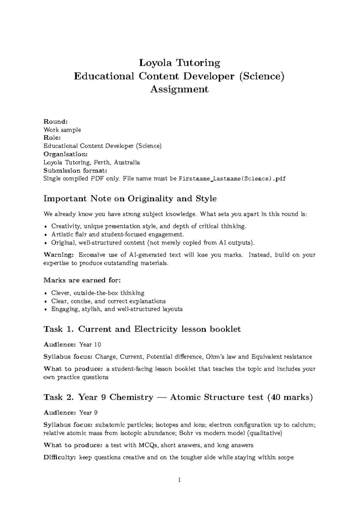 Educational Content Developer (Science) Assignment Guide - Studocu