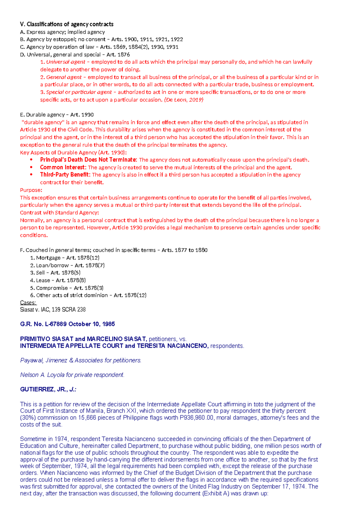 3. Agency Classifications and Key Legal Cases (Sept - Compiled Cases ...