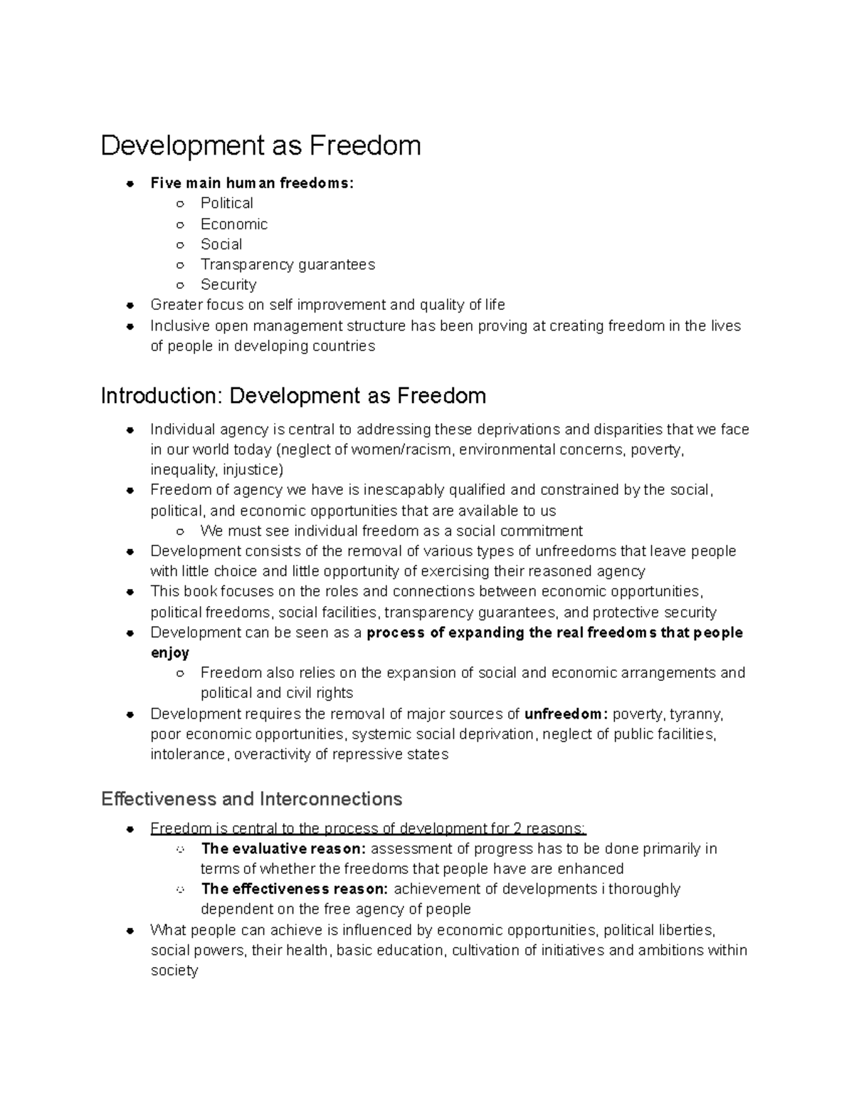 Development as Freedom: Insights from Chapters 1-3 (Course Code ...