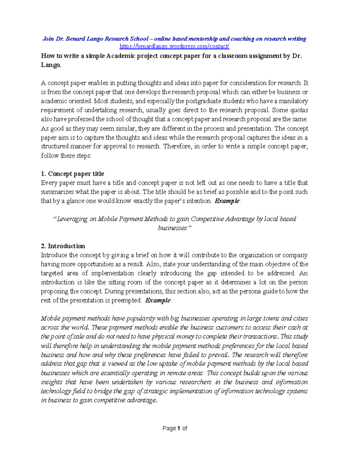 How to Write a Simple Academic Concept Paper: A Guide by Dr. Lango ...