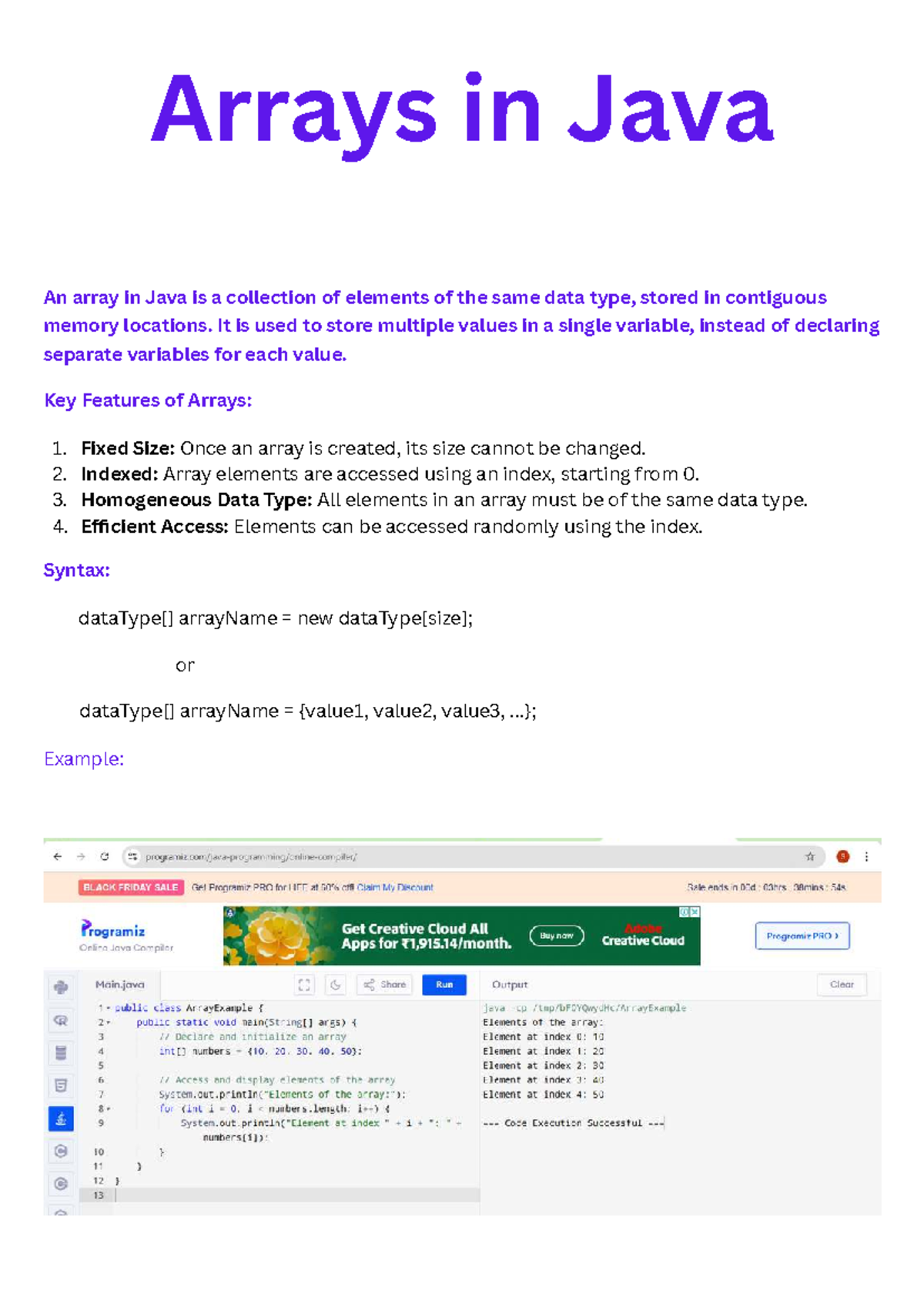 Java Arrays Overview: Key Features, Advantages & MCQs - Studocu