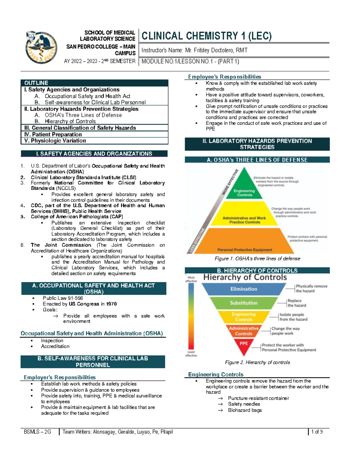 CC1 LEC- Lesson 1 - CCLEC - LABORATORY SCIENCE CLINICAL CHEMISTRY 1 ...
